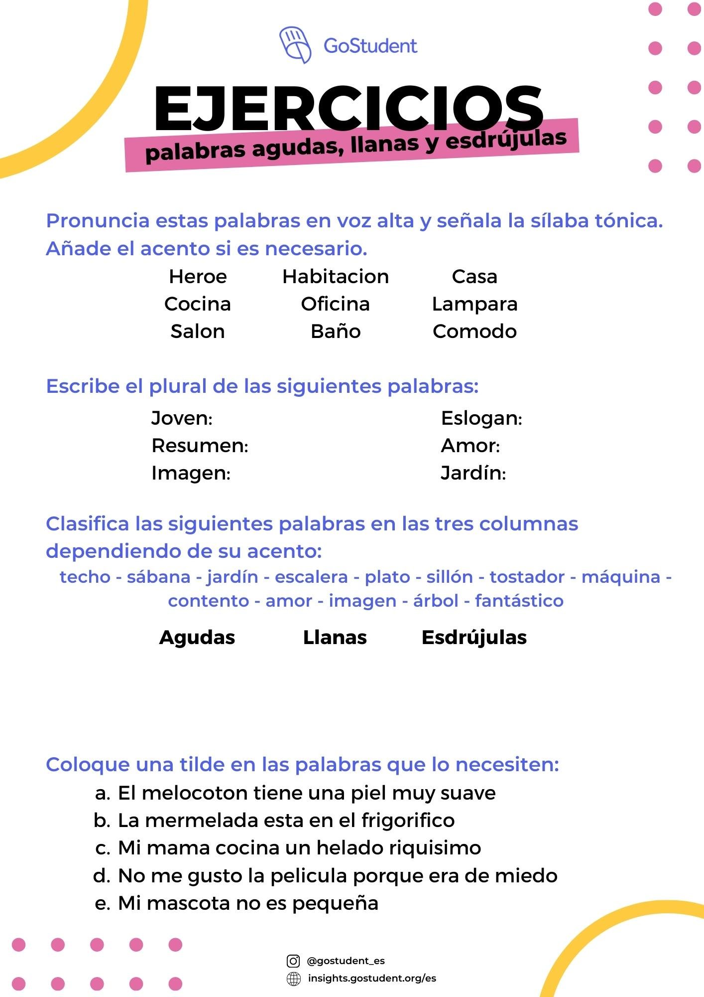 4 ejercicios con palabras agudas, llanas y esdrújulas | GoStudent